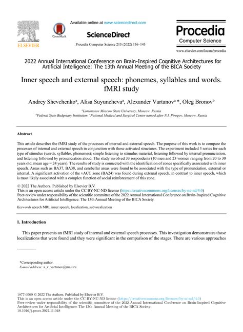 PDF Inner Speech And External Speech Phonemes Syllables And Words FMRI Study