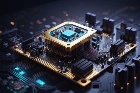 Premium AI Image Futuristic HighTech Motherboard CPU Processor Microchip Artificial