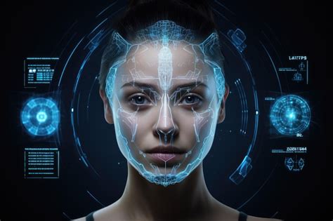 Premium Photo Futuristic Female Face With Futuristic Hud Interface