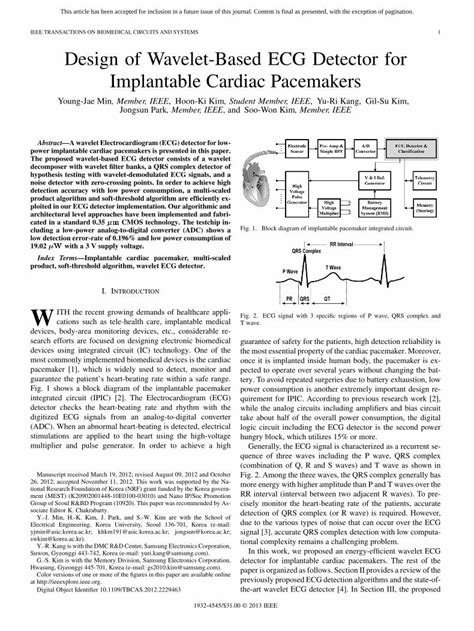 Pdf Design Of Wavelet Based Ecg Detector For Implantable Cardiac