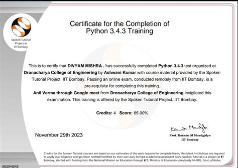 Divyam Mishra On Linkedin Python Certification Iitbombay Spokentutorial Codingskills