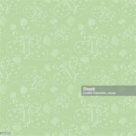 원활한 벡터 패턴입니다 귀여운 파스텔 녹색 배경을 손으로 그려진된 나비과 낙서 만화 낙서 스케치와 낙서 원활한 벡터 패턴의