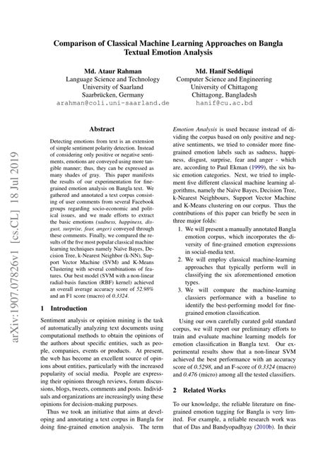 Pdf Comparison Of Classical Machine Learning Approaches On Bangla