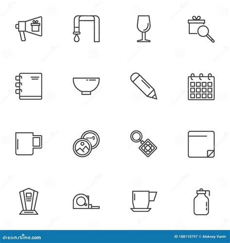 Promotional Products Line Icons Set Stock Vector Illustration Of T Marketing 188110797