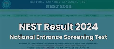 Nest Result 2024 Check National Entrance Screening Test Results Today At 4 Pm On Di