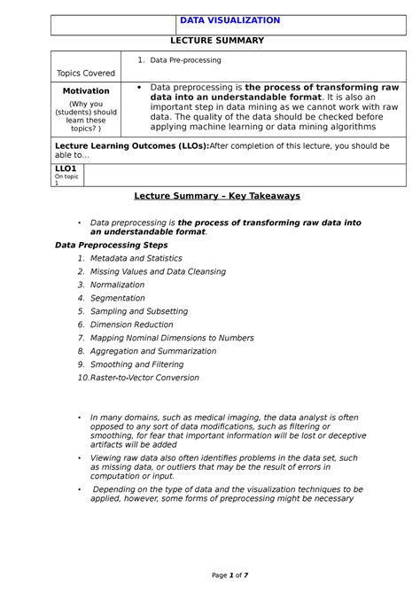 Data Pre Processing Data Pre Processing Lecture Summary Topics