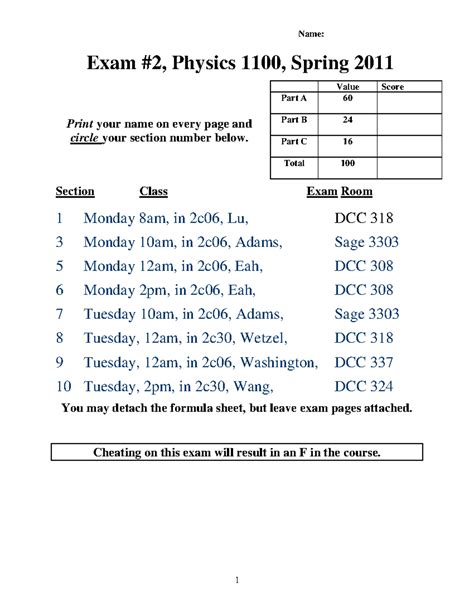 Exam2 S11 Back Exam Exam 2 Physics 1100 Spring 2011 Print Your