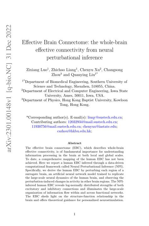 Pdf Effective Brain Connectome The Whole Brain Effective Connectivity From Neural