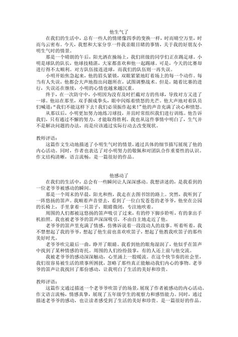 语文 统编版语文五年级下册第四单元习作：他了 习作例文附教师评语 素材 素材下载预览 二一课件通