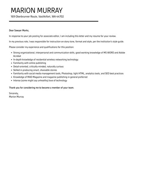 Associate Editor Cover Letter Velvet Jobs