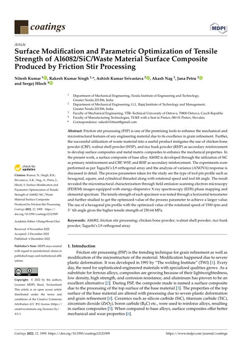 Pdf Surface Modification And Parametric Optimization Of Tensile