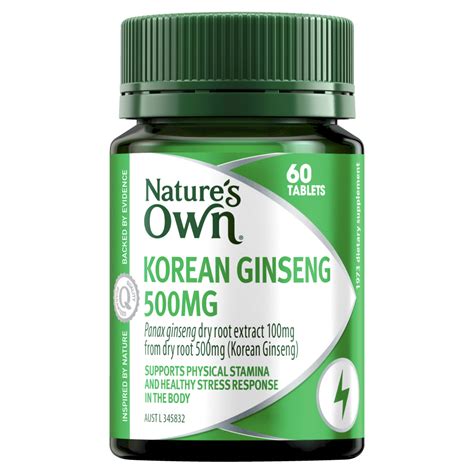 Natures Own Korean Ginseng 500mg 60 Tablets Healthy Stress Response N