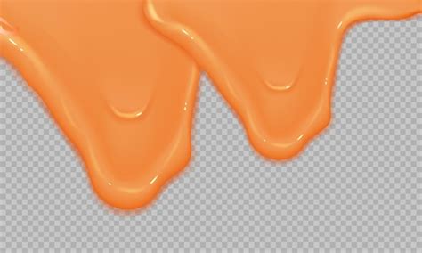 투명한 배경에 흐르는 현실적인 액체 카라멜 소스크림 우유 또는 요구르트 퍼짐 프리미엄 벡터