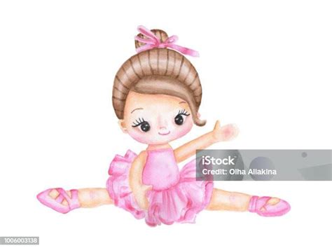 핑크 발레 드레스에서 수채화 소녀 발레리 나 댄서입니다 그림을 흰색 배경에 고립 공단에 대한 스톡 벡터 아트 및 기타 이미지 공단 공연 댄서 Istock