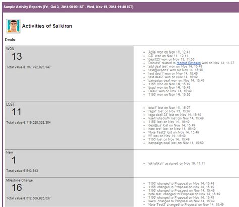 Sample Activity Report On Deals