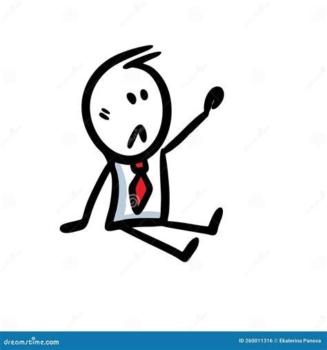 Helpless Male Character In Office Costume Sitting On The Ground And Asking For Help Stock