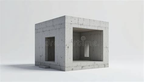Concrete Cube Structure Minimalist Architecture With Openings Design Concept Stock Illustration