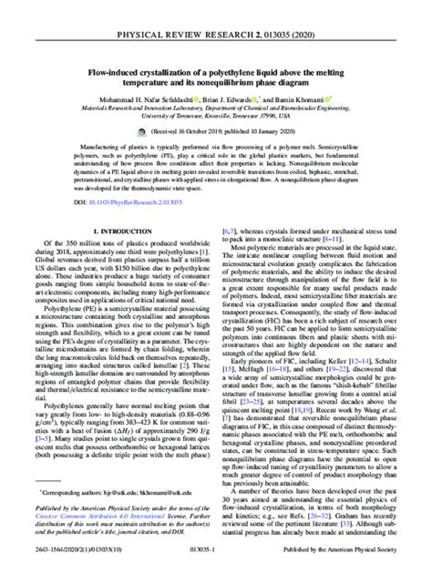 Pdf Flow Induced Crystallization Of A Polyethylene Liquid Above The