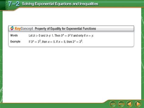 lesson 7 2 solving exponential equations and inequalities