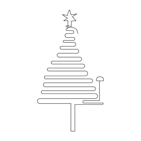 크리스마스 트리 Christmas Tree 연속적인 한 줄 그림의 트터 일러스트레이션 프리미엄 벡터
