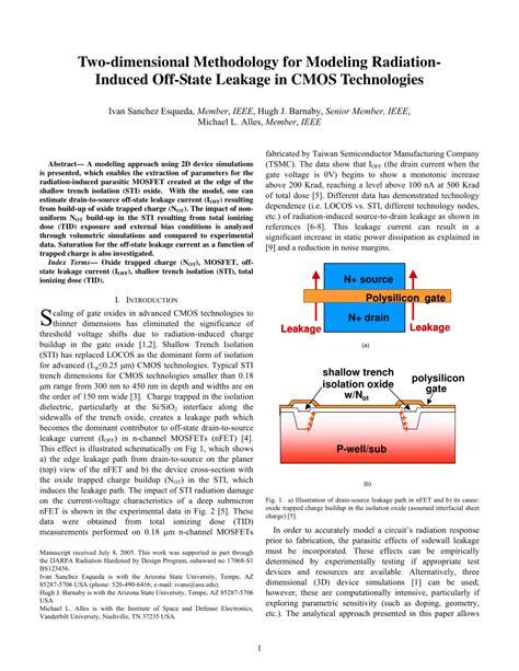 Pdf Two Dimensional Methodology For Modeling Radiation Induced Off State Leakage In Cmos