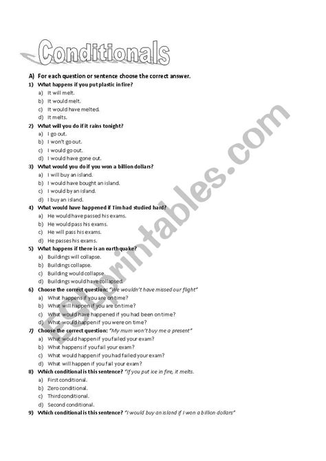 Conditionals Zero First Second And Third Esl Worksheet By Beluchy