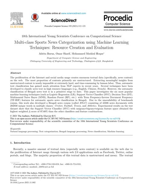 Pdf Multi Class Sports News Categorization Using Machine Learning Techniques Resource