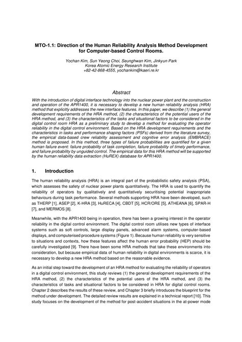 Pdf Direction Of The Human Reliability Analysis Method Development For Computer Based Control