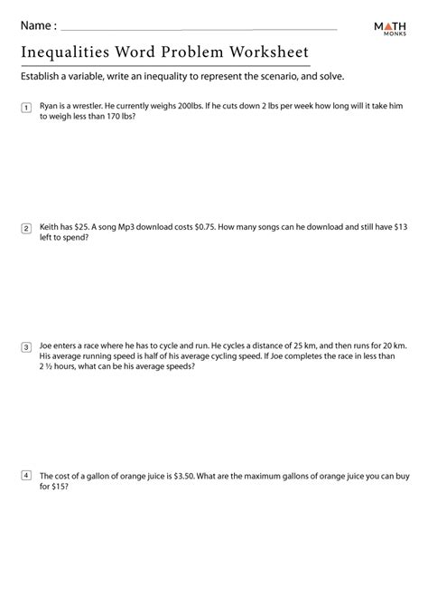 Free Linear Inequalities Word Problems Worksheet Download Free Linear Inequalities Word
