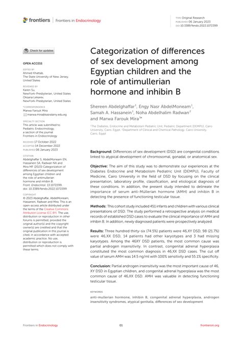 Pdf Categorization Of Differences Of Sex Development Among Egyptian