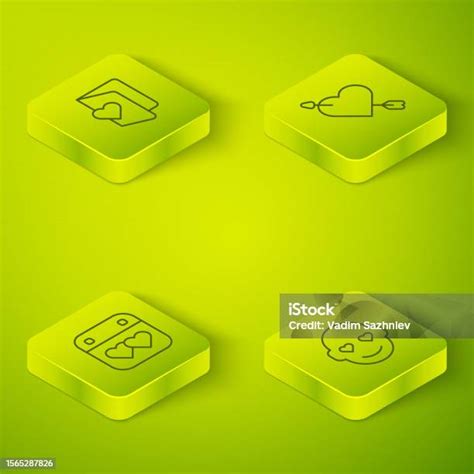 아이소메트릭 라인 아무르를 하트와 화살표 달력 낭만적인 남자 발렌타인 데이 전단지 아이콘으로 설정합니다 벡터 심장에 대한 스톡