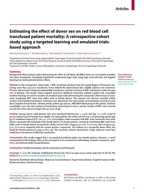 Pdf Estimating The Effect Of Donor Sex On Red Blood Cell Transfused
