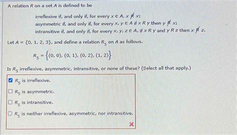 solved a relation r on a set a is defined to be irreflexive if and