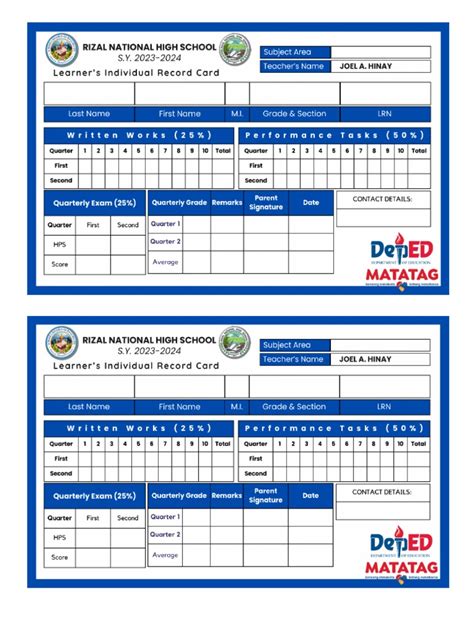 Learners Report Card Pdf