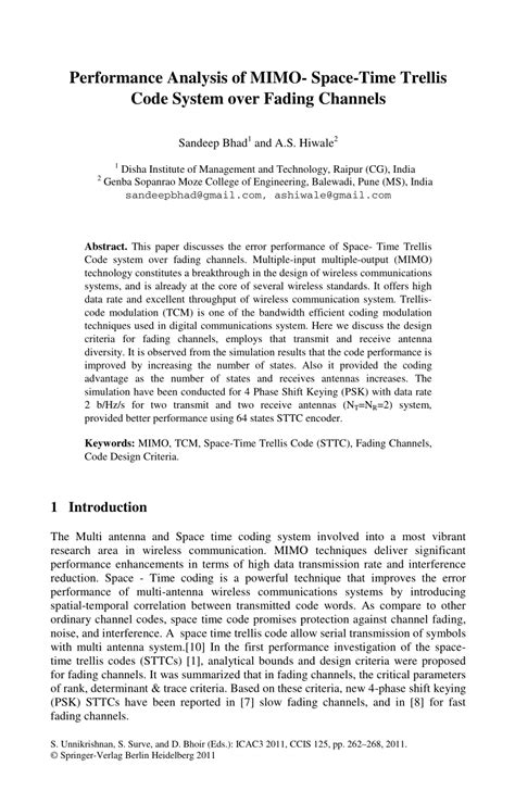 Pdf Performance Analysis Of Mimo Space Time Trellis Code System Over