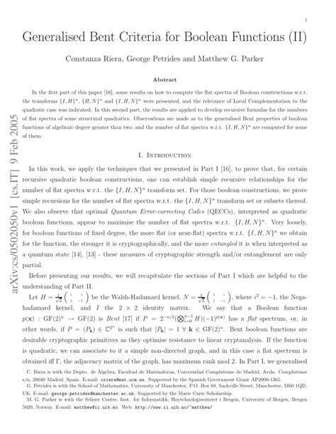 Pdf Generalised Bent Criteria For Boolean Functions I