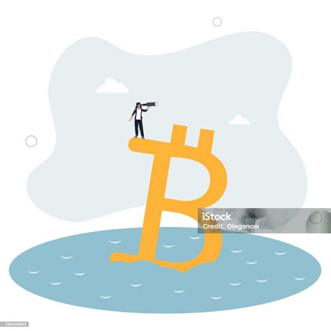 여성 사업가 투자자가 망원경을 사용하여 익사 비트 코인 기호에 서서 Futureflat 벡터 그림을 볼 수 있습니다 가격에 대한 스톡 벡터 아트 및 기타 이미지 Istock