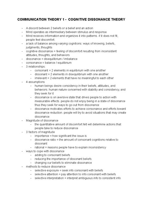 Communication Theory 1 Cognitive Dissonance Theory Communication Theory 1 Cognitive