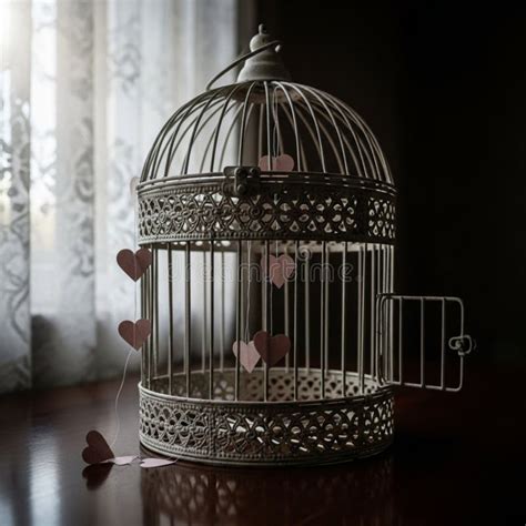 Open Birdcage With Paper Hearts Stock Illustration Illustration Of