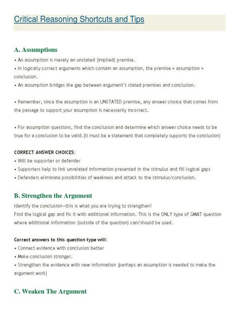 Critical Reasoning Shortcuts And Tips Pdf Argument Logical Consequence