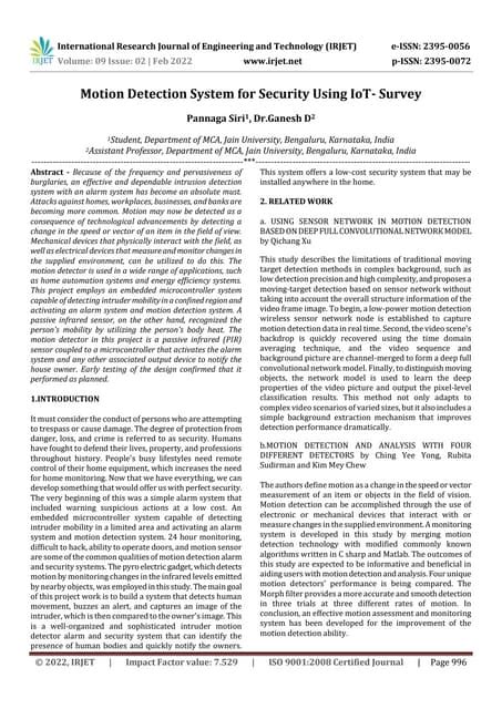 Motion Detection System For Security Using Iot Survey Pdf