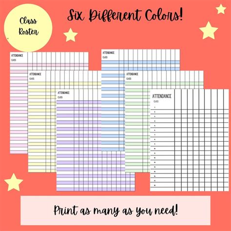Classroom Attendance Printable Etsy