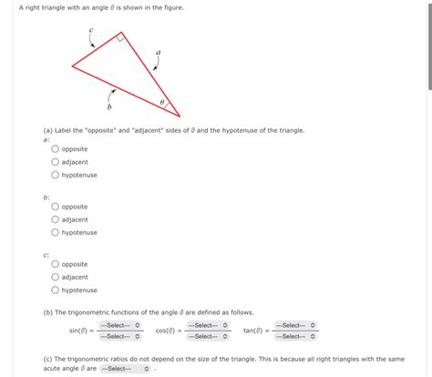 solved a right triangle with an angle θ is shown in the figure a