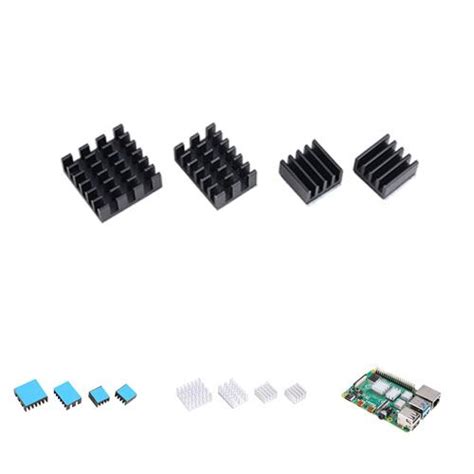 Raspberry Pi 4 Heatsink Black Silver Set 4pcs MaidaTech