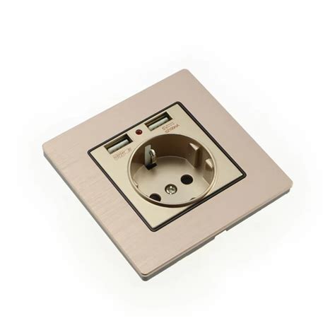 Stainless Steel Power USB Socket EU Standard Wall USB Power Socket 16A Outlet With 2 1A Dual USB