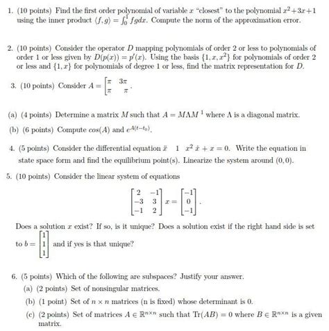 Solved 1 10 Points Find The First Order Polynomial Of