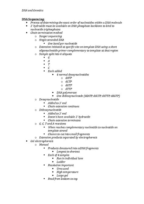 DNA Sequencing Lecture Notes DNA And Genetics DNA Sequencing Process Of Determining The Exact