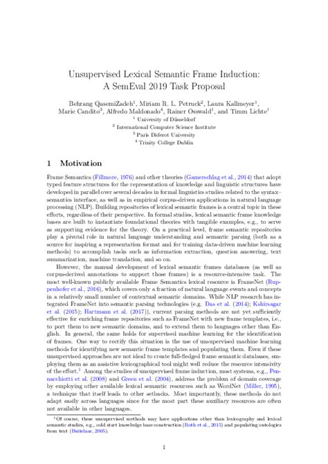 Pdf Unsupervised Lexical Semantic Frame Induction A Semeval 2019 Task Proposal