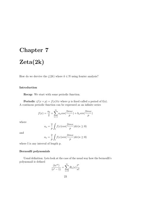 Pdf Using Fourier Analysis To Derive The Riemann Zeta Function At The Even Numbers