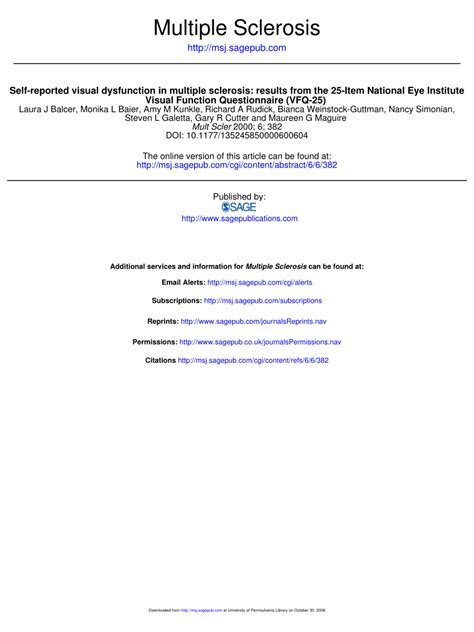 Pdf Self Reported Visual Dysfunction In Multiple Sclerosis Results